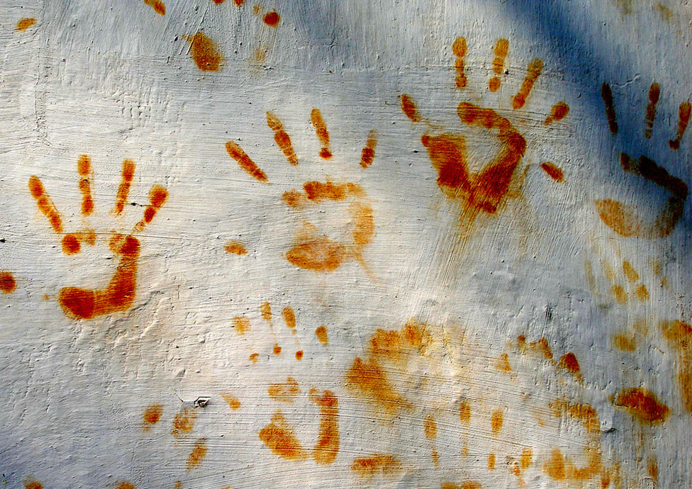 Traces Of Human Presence/Absence. Children's Hands On Wall by Mogens ...