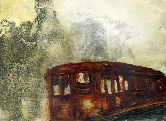 Old Tram by Joanna Smielowska, Painting, Mixed media | Art Limited