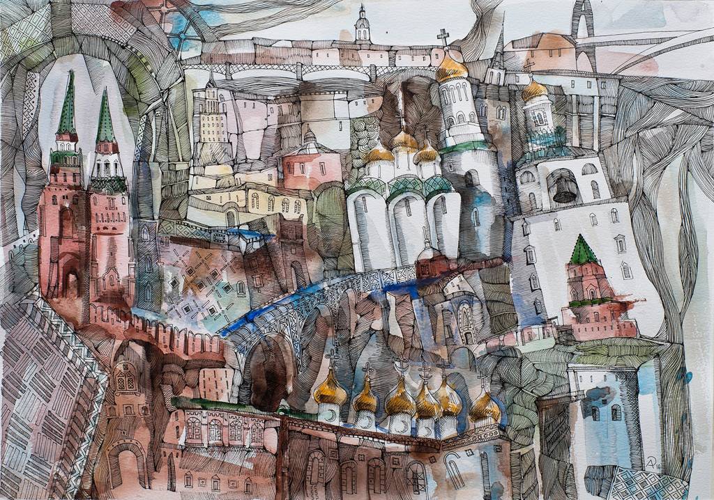 Moscow, Impression by Dmitri Albert, Drawing, Mixed media | Art Limited