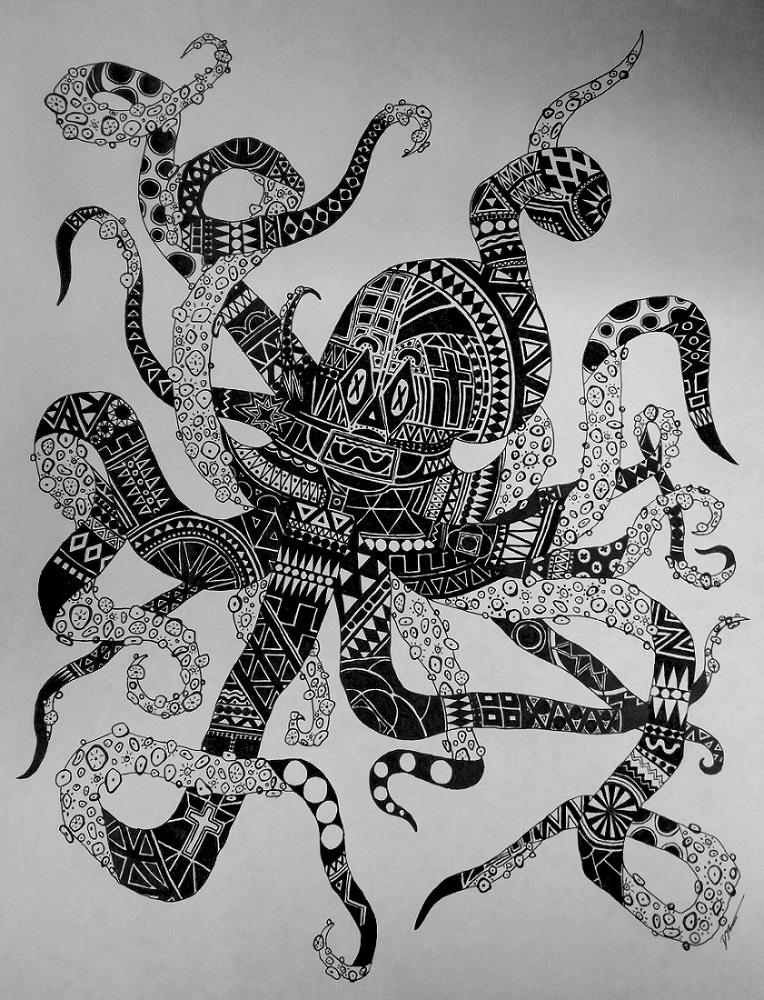Tribal Octopus Design par Dustin Newton, Dessin, Encre | Art Limited