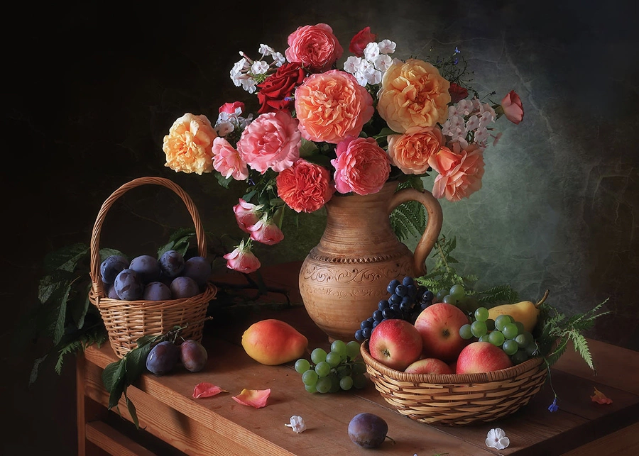 Still Life Photography Flowers And Fruit