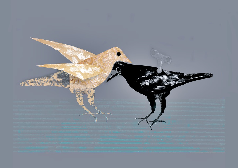 Paper bird -wind-up bird by Ewa Kanto, Drawing, Digital | Art Limited