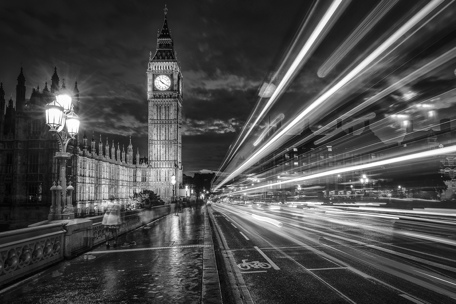 Big Ben and light trails by Mark Burley, art work | Art Limited