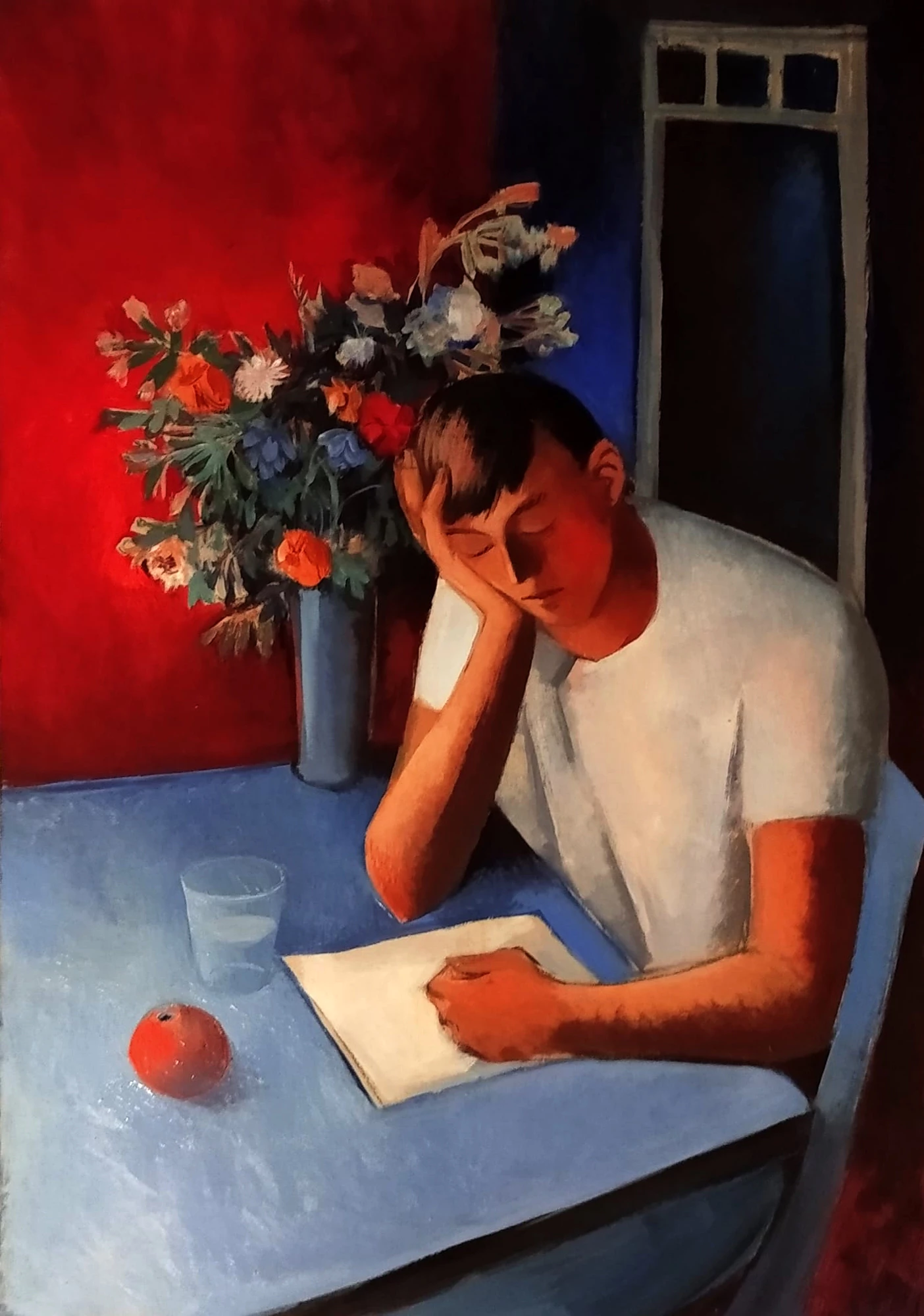 Boy reading by Juliusz Lewandowski, Painting, Acrylic | Art Limited
